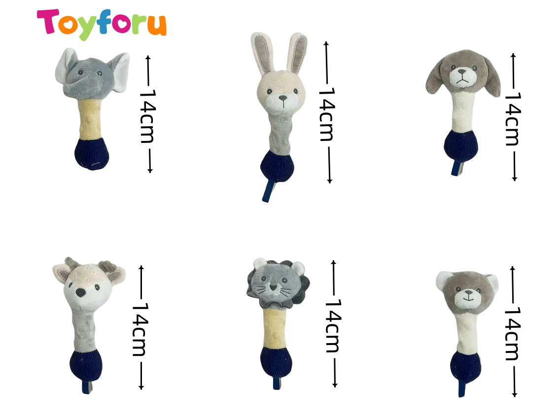 New cute 14cm six animal holding and shaking bell combination plush toys