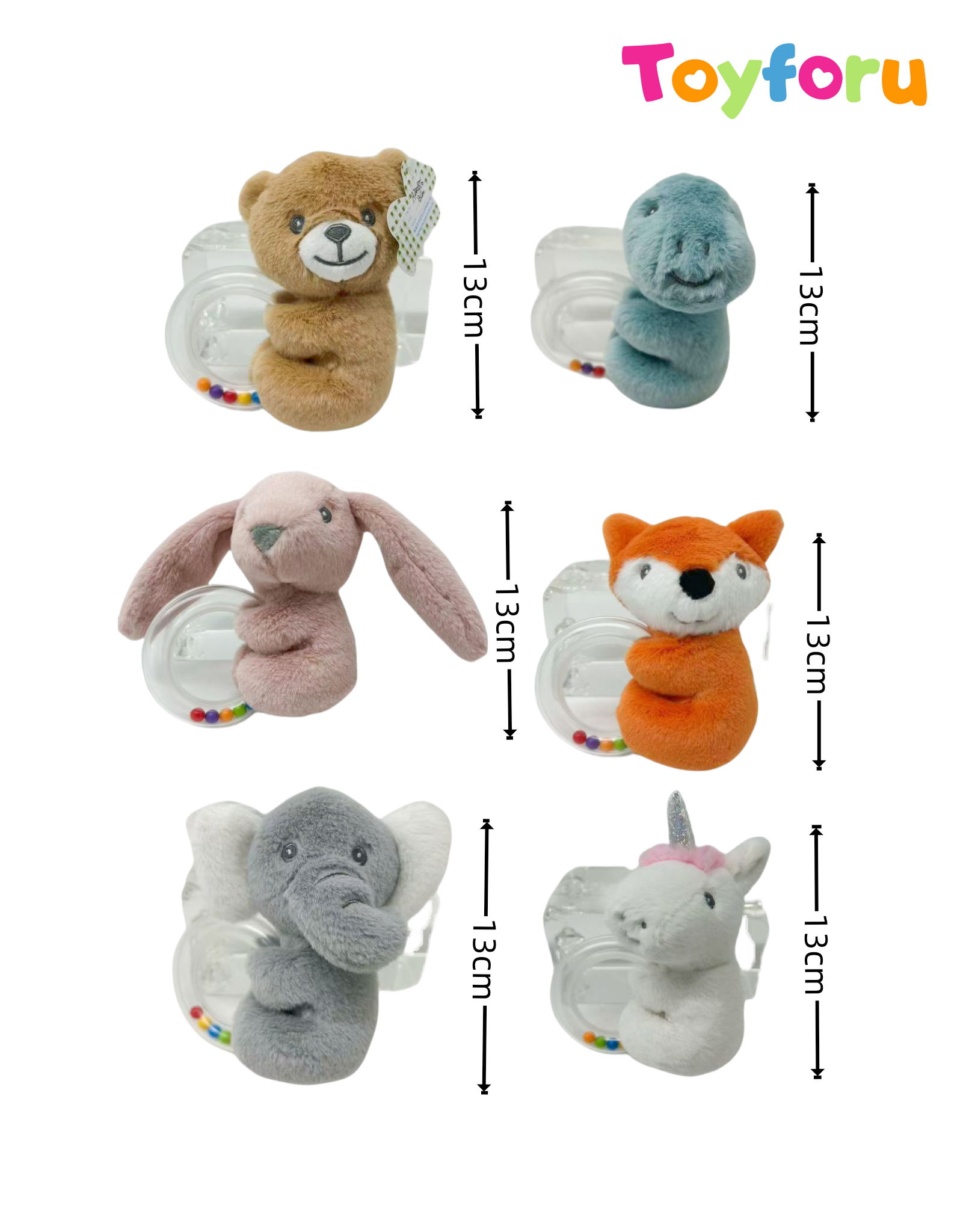 New cute 13cm six animal holding and shaking bell combination plush toys