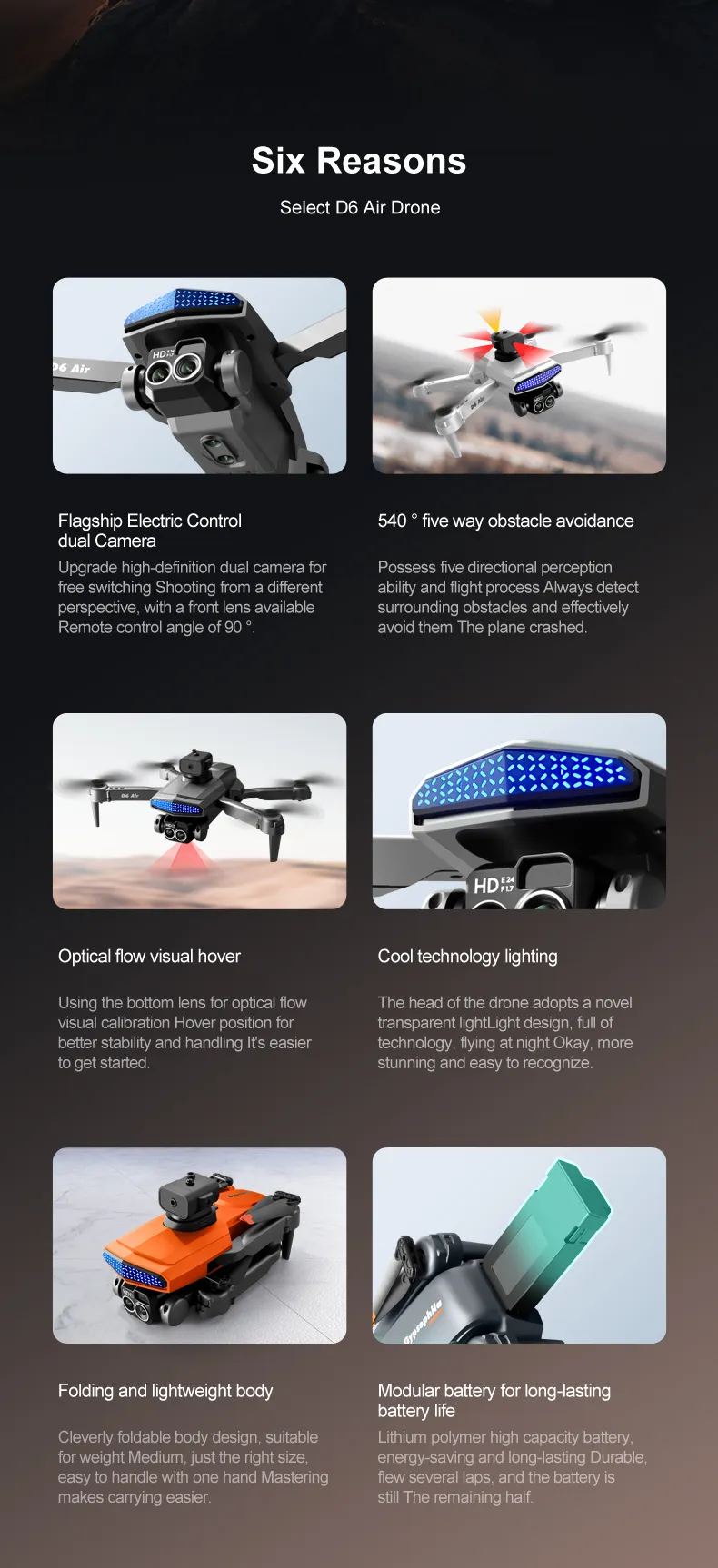 The new D6 professional mini drone 4kWifi FPV HD ESC camera optical ...
