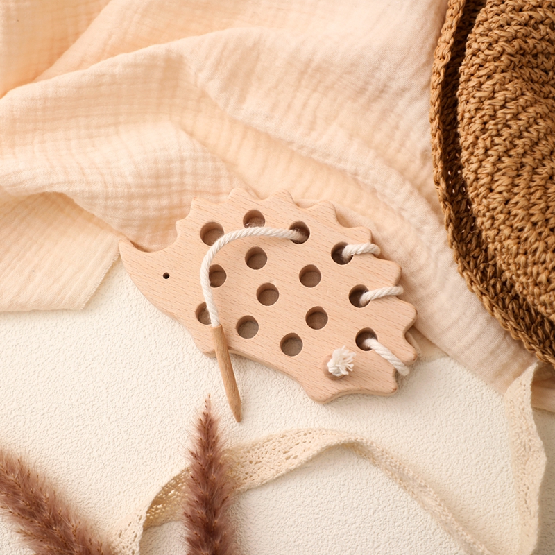 Wooden Hedgehog Threading Board Kids Montessori Toys