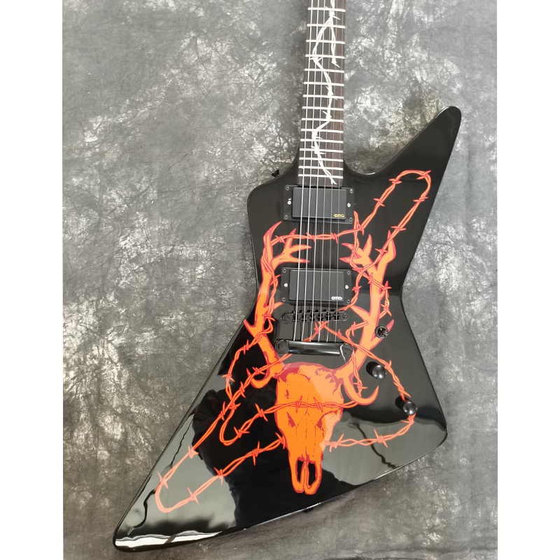 Electric guitar snow black with cow decal lightning rosewood ...