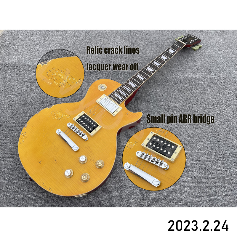 Lvybest Electric Guitar Honey Burst Lacquer Wear Off Effect Flame Top ...