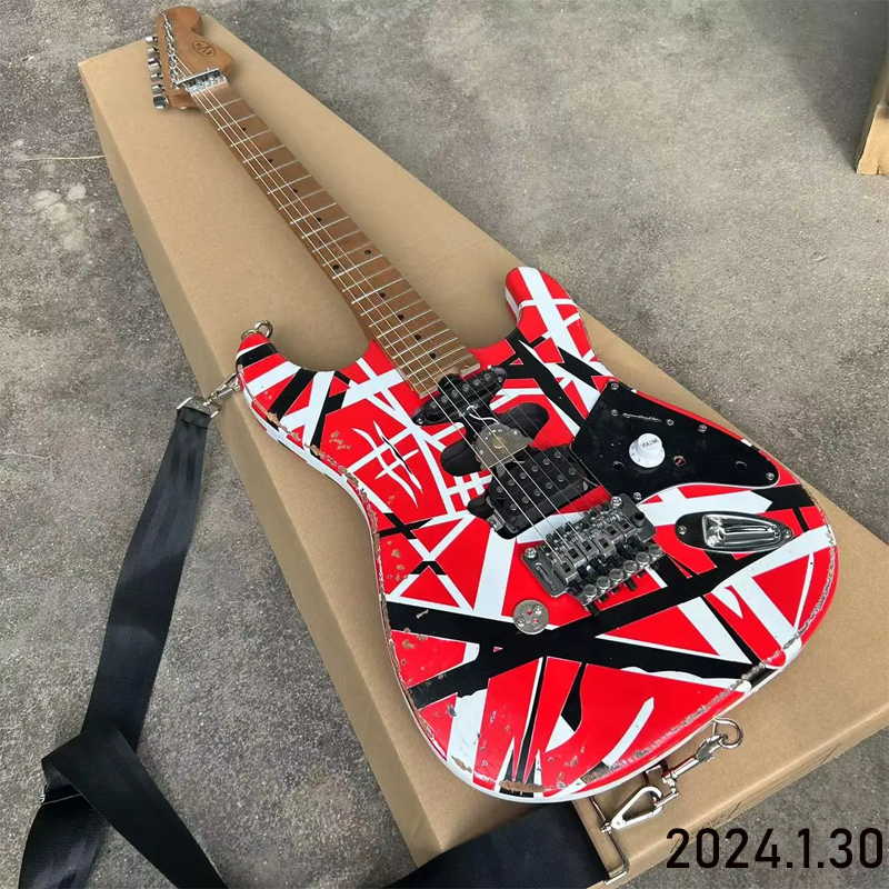 Heavy Relic Electric Guitar, Red Frank 5150, Black White Stripes, Floyd ...