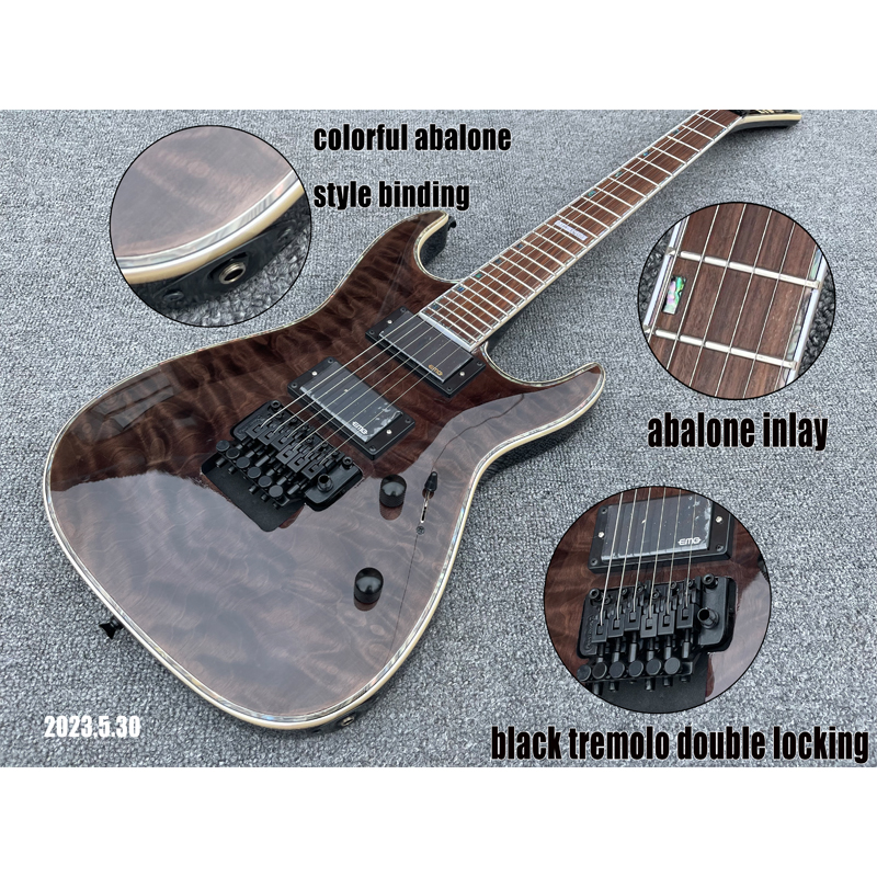 Electric Guitar Guilt Flame Top See Thru Gray Top Solid Black Back ...