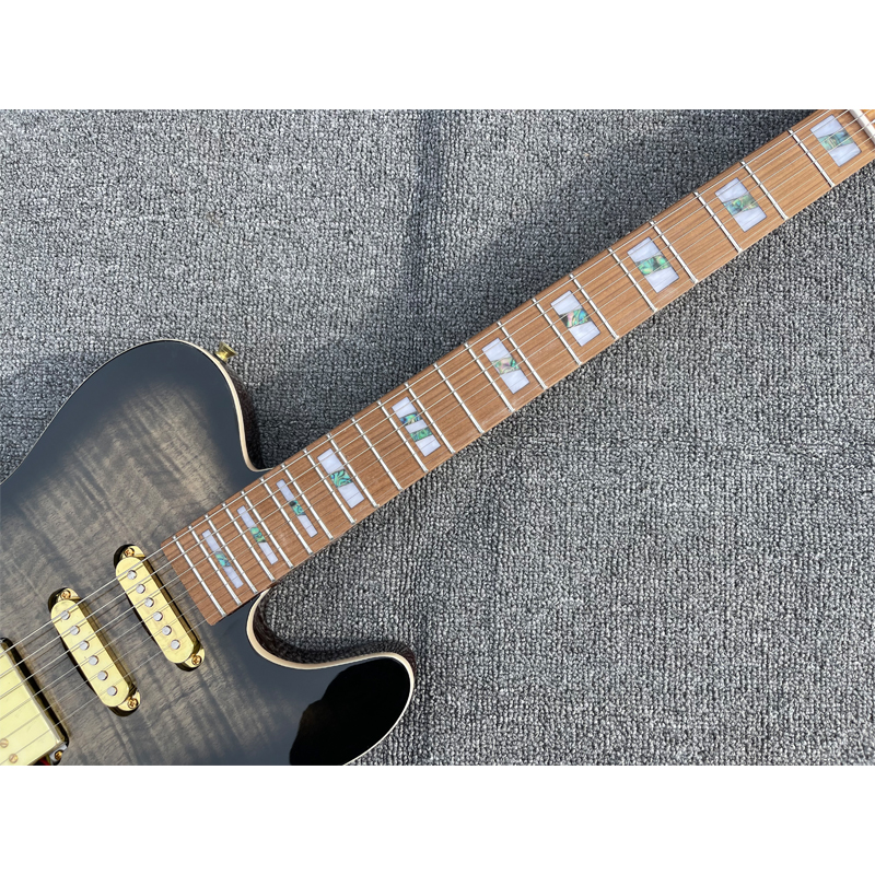 Electric Guitar Black Edge Burst Gray Flame Top Center Gold Parts SSH ...