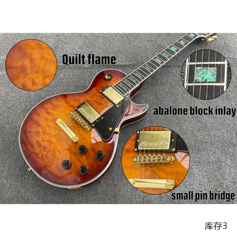 Stocking!Electric guitar tobacco burst quilt flame top gold parts small ...