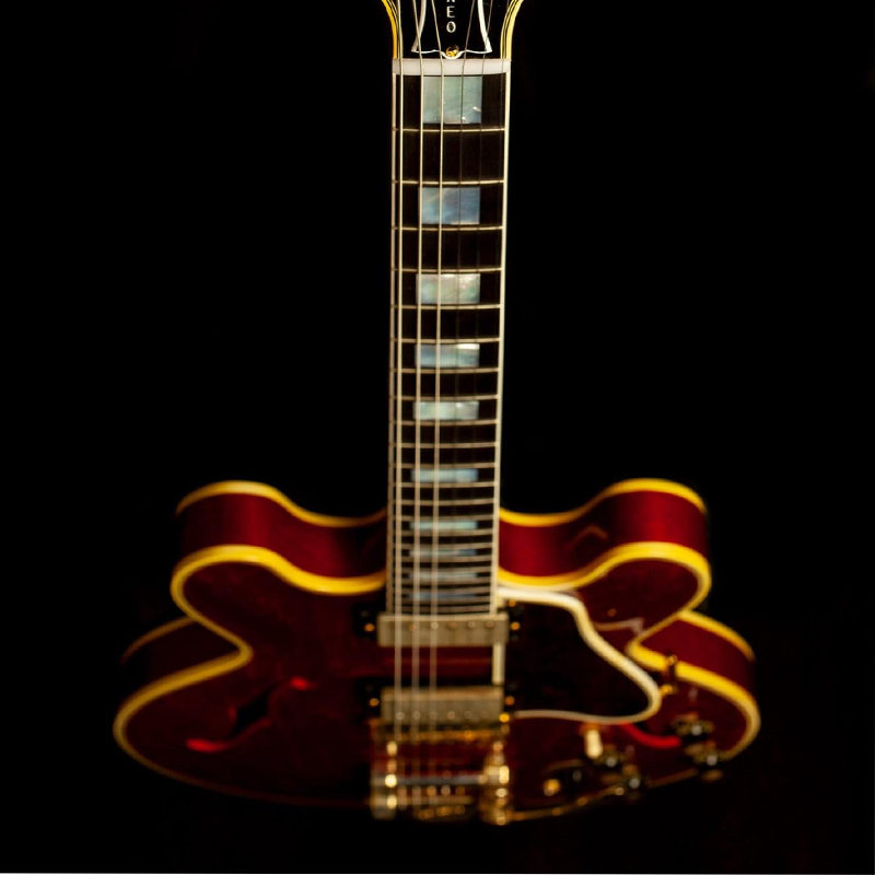 Hollow body jazz electric guitar relic with aged paint gold parts ...