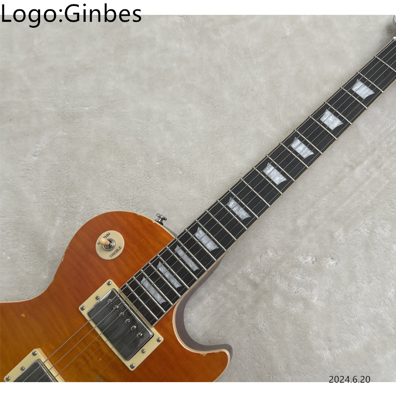 Electric guitar lemon burst chrome parts flame top no pickguard small ...