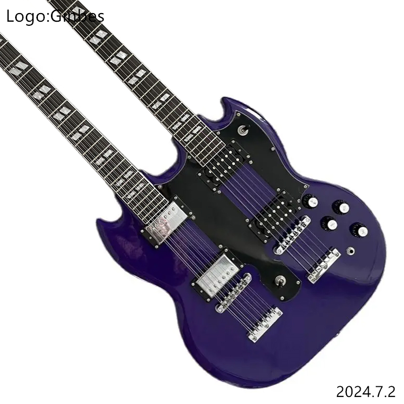 Custom SG Electric Guitar Double Neck Violet 6+12 String HH Pickups Guitar