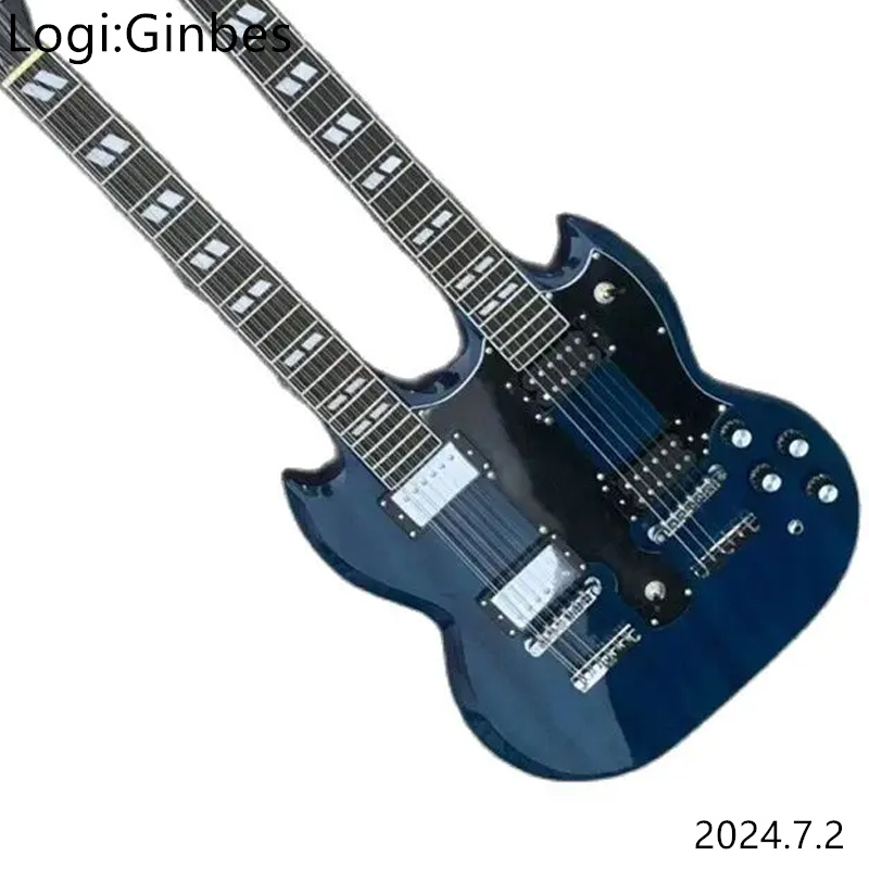 Factory Customized Blue 6+12 Strings Double Neck Electric Guitar