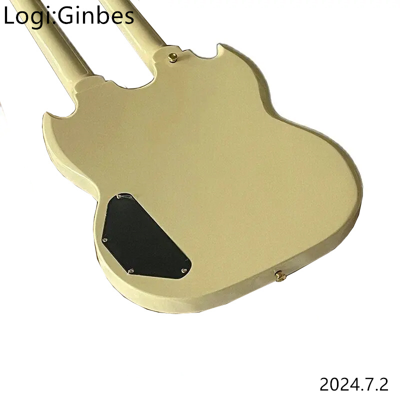 6-string Double Head Electric Guitar with Cream Yellow Body and Case