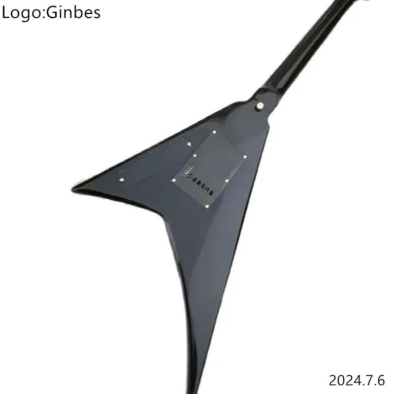 6 Strings Black V Shaped Electric Guitar HH Pickups FR Bridge Gold Hardware