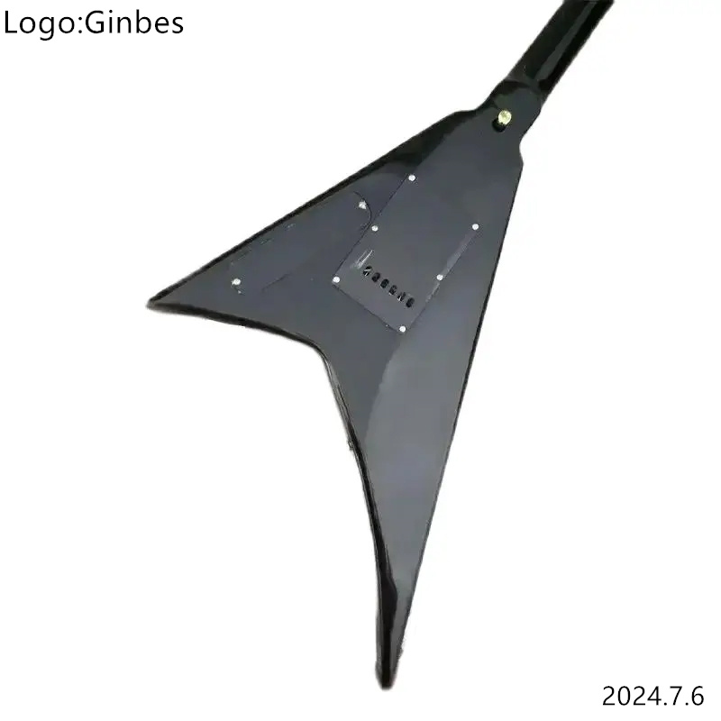 6 Strings Black V Shaped Electric Guitar HH Pickups FR Bridge Gold Hardware