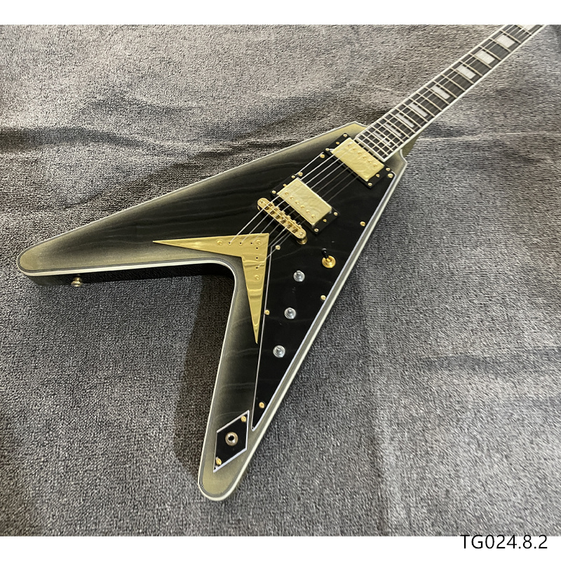Stocking!!! V shape electric guitar solid silver burst high glossy gold ...