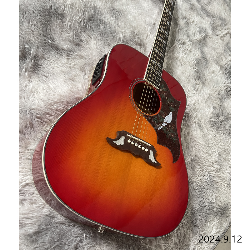 Acoustic guitar cherry burst with split block inlay bird pickguard ...