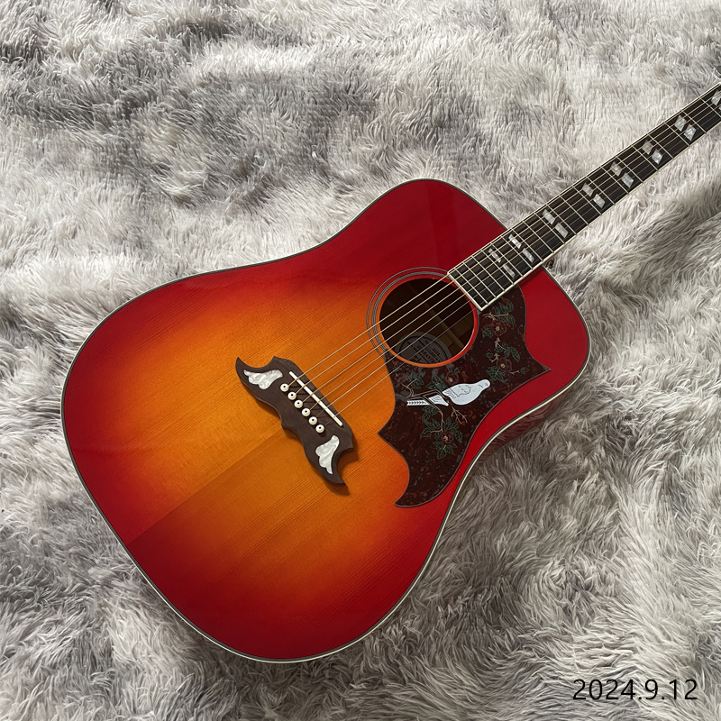 Acoustic guitar cherry burst with split block inlay bird pickguard ...