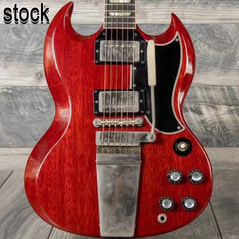 Electric guitar red see thur wood grian chrome hardware long tail 3 ...