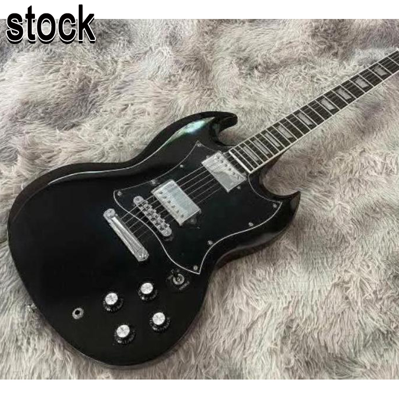 Electric guitar solid black color black large pickguard HH pickups ...