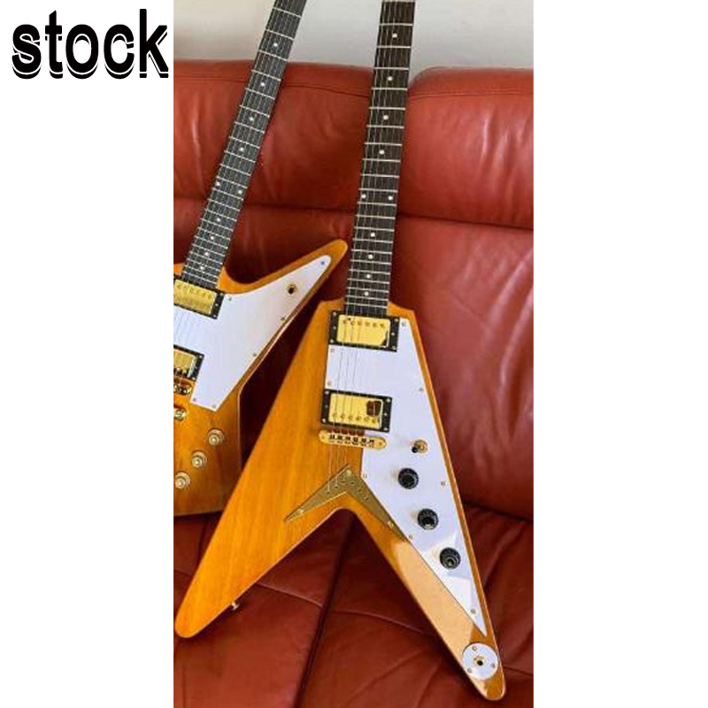 Electric guitar Natural yellowish color white pickguard HH pickups ...