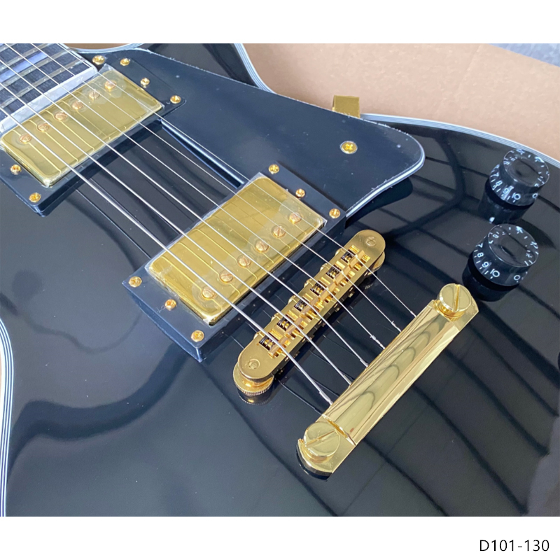 Electric guitar Solid black finished gold hardware small pin bridge and ...