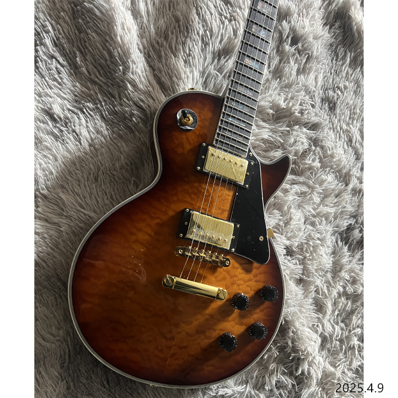 Electric guitar LP tobacco burst quilt flame abalone block inlay fret nibs