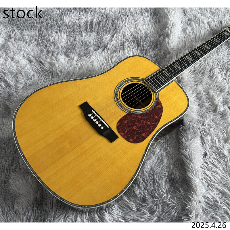 Acoustic guitar D45 yellowish top ebony fingerboard real pearl inlay ...