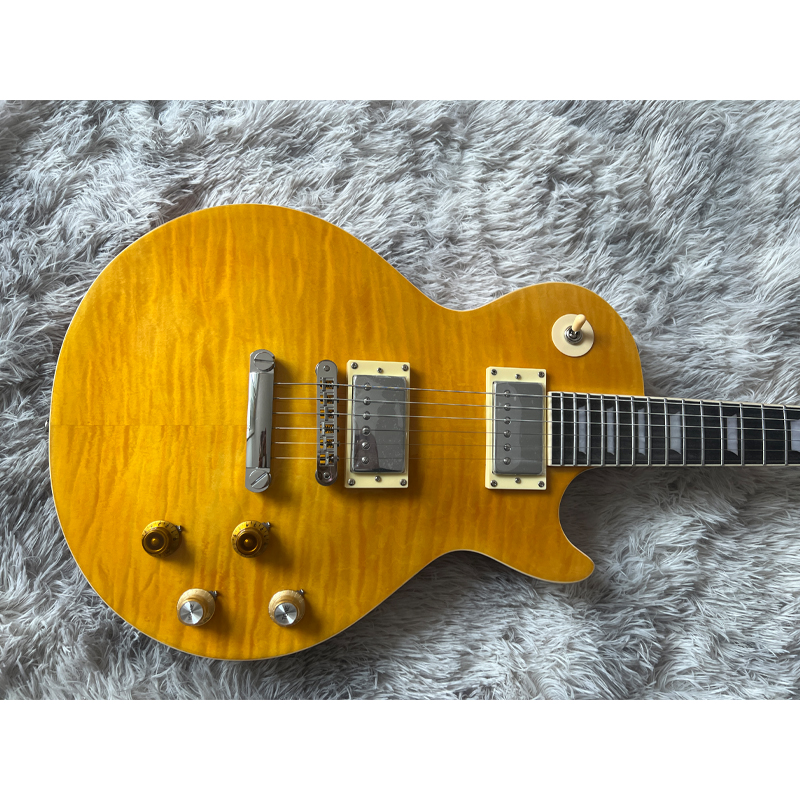 Kirk Green LP Standard Electric Guitar - Bright yellow flame maple ...