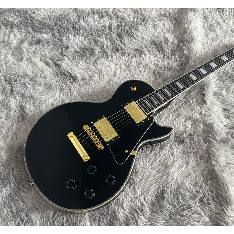 LP electric guitar custom Solid black color Gold hardware small pin ...