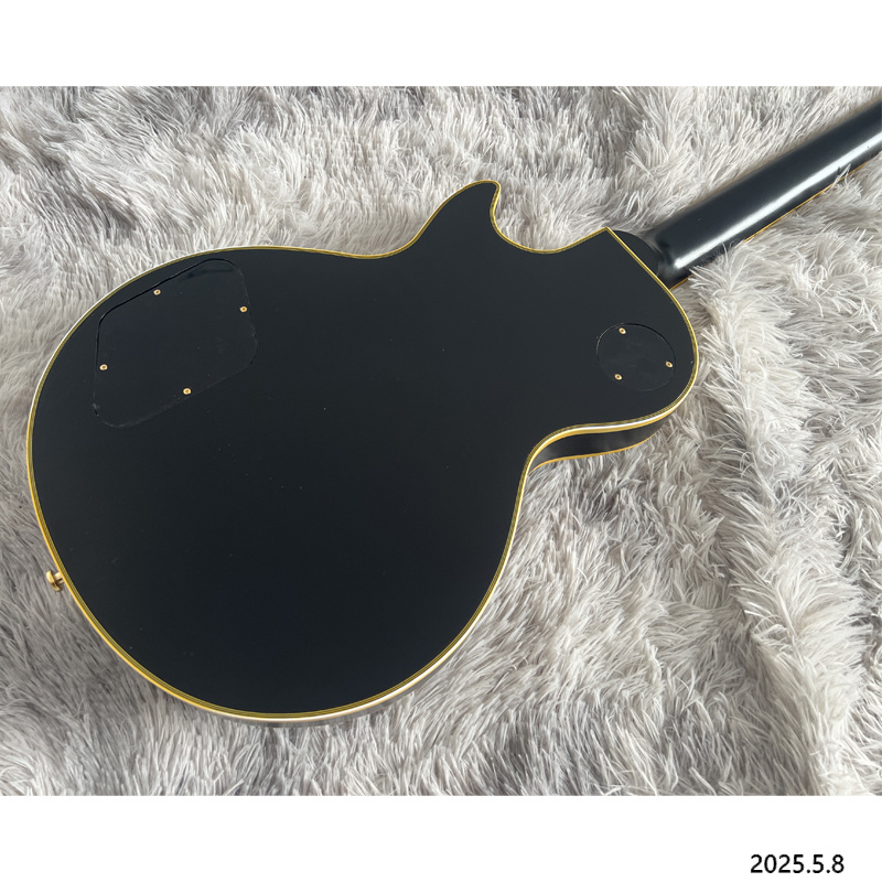 LP electric guitar custom Solid black color relic with check lines Gold ...