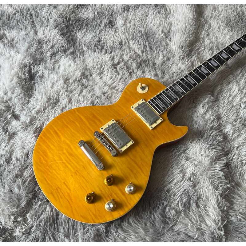 Kirk Green LP Standard Electric Guitar - Bright yellow flame maple ...