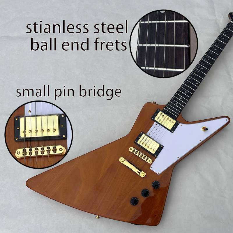 Explorer electric guitar Natural color SS frets bone nut Gold hardware