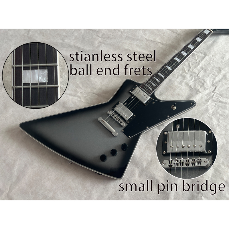 Explorer electric guitar Silver burst SS frets bone nut Chrome hardware
