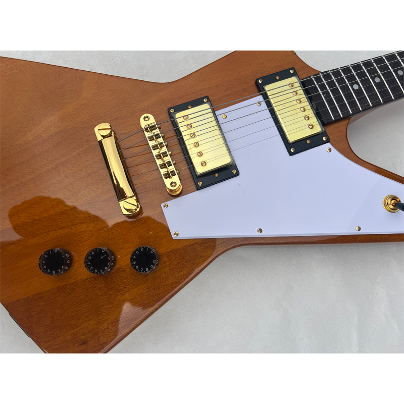 Explorer electric guitar Natural color SS frets bone nut Gold hardware