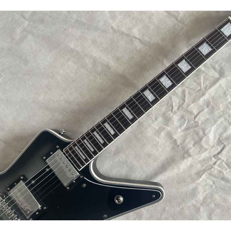 Explorer electric guitar Silver burst SS frets bone nut Chrome hardware