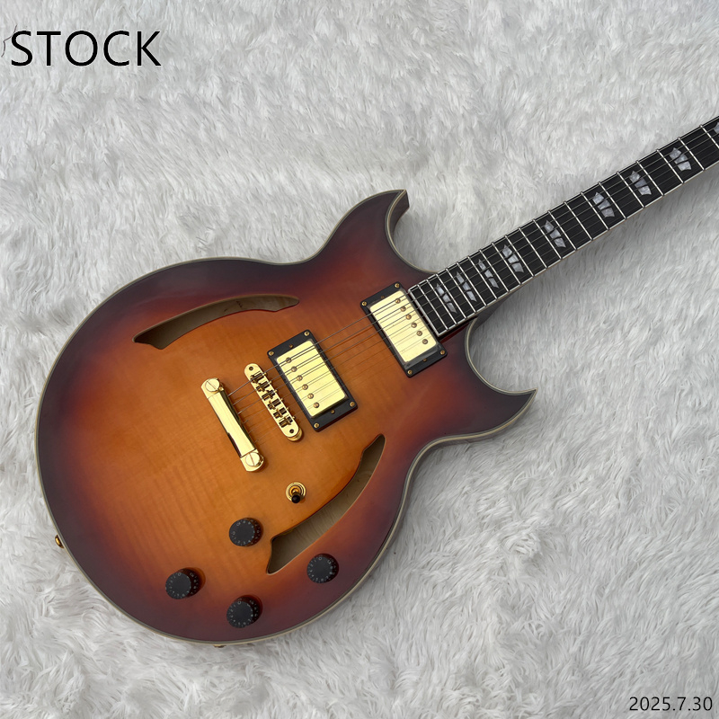 Eelctric guitar double cut shape shark fin sound hole Tobacco burst ...