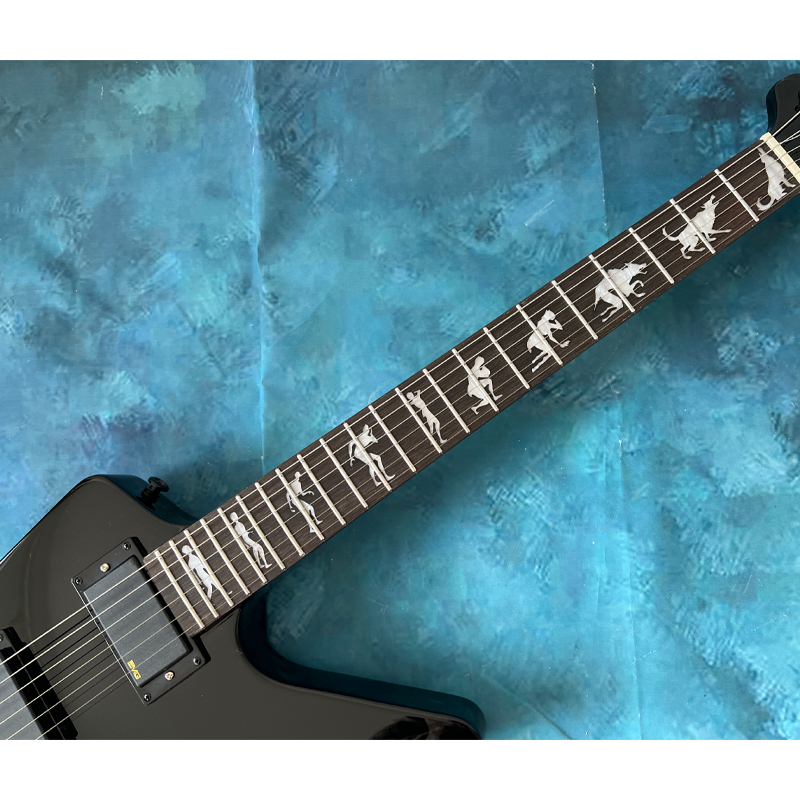 Electric guitar Explorer Black Wolf to man inlay black rosewood ...