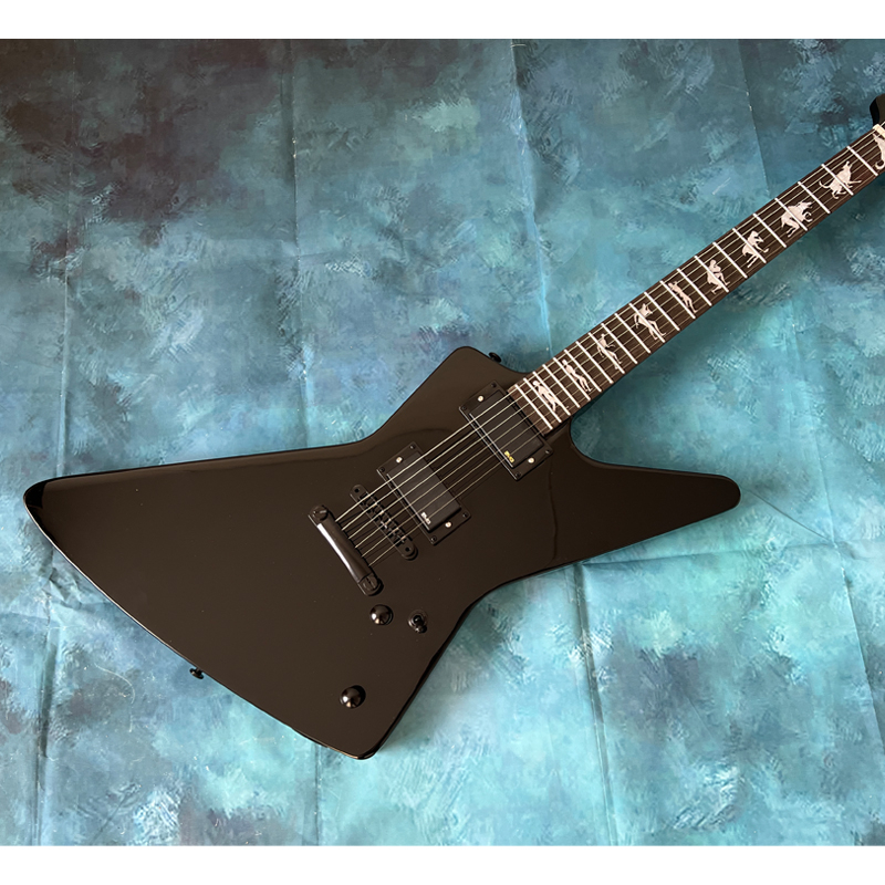Electric guitar Explorer Black Wolf to man inlay black rosewood ...