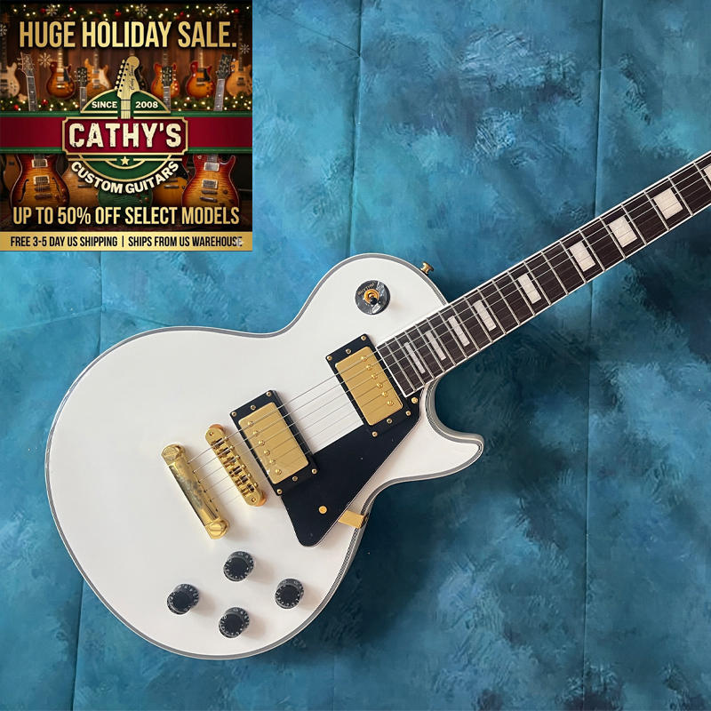 LP electric guitar custom Solid white color Gold hardware small pin ...