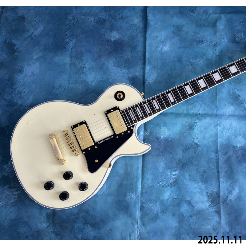 Electric guitar LP Randy RhoadS Cream white relic niro paint gold ...