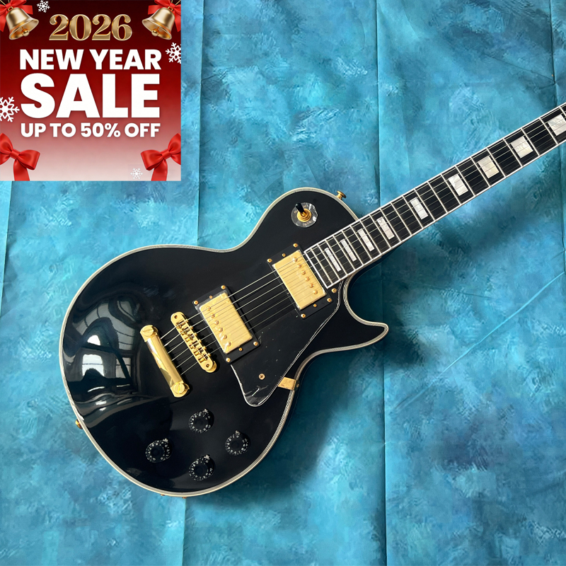 LP electric guitar custom Solid black color Gold hardware small pin ...