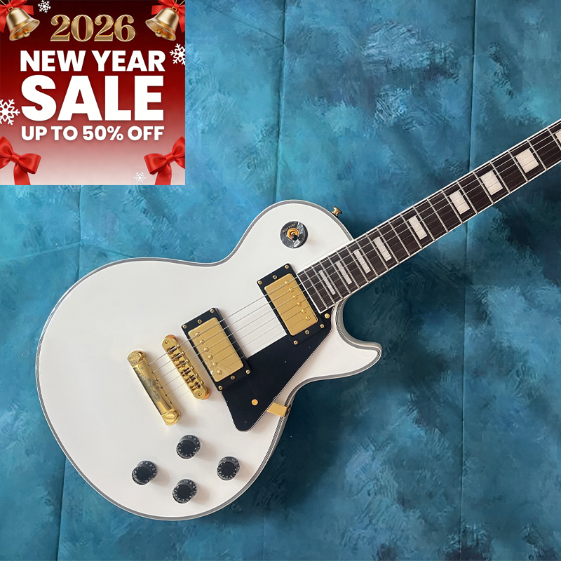 LP electric guitar custom Solid white color Gold hardware small pin ...
