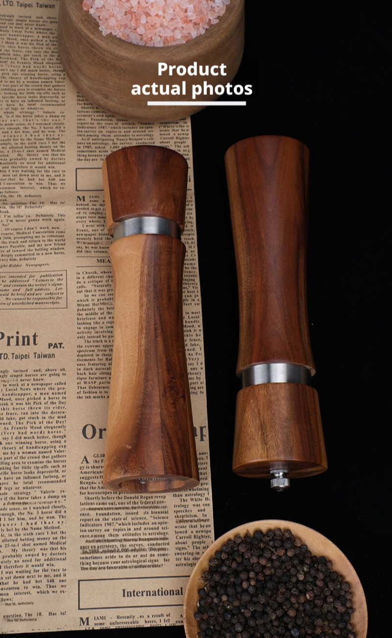 Steel Ring Acacia Wood Pepper & Salt Grinder Ceramic Core Manual ...