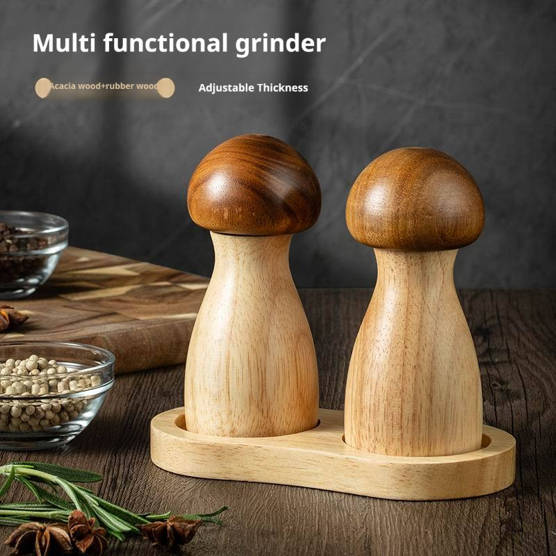 Creative Mushroom Pepper Grinder Acacia Wood Oak Pepper Grinder Solid ...