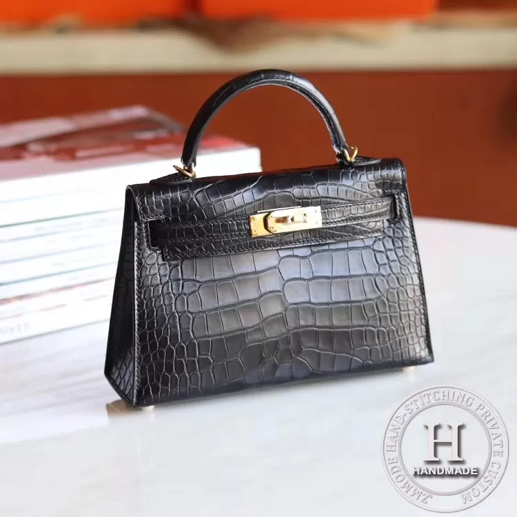 MINI KELLY II Alligator Matte 89 NOIR PHW-6427