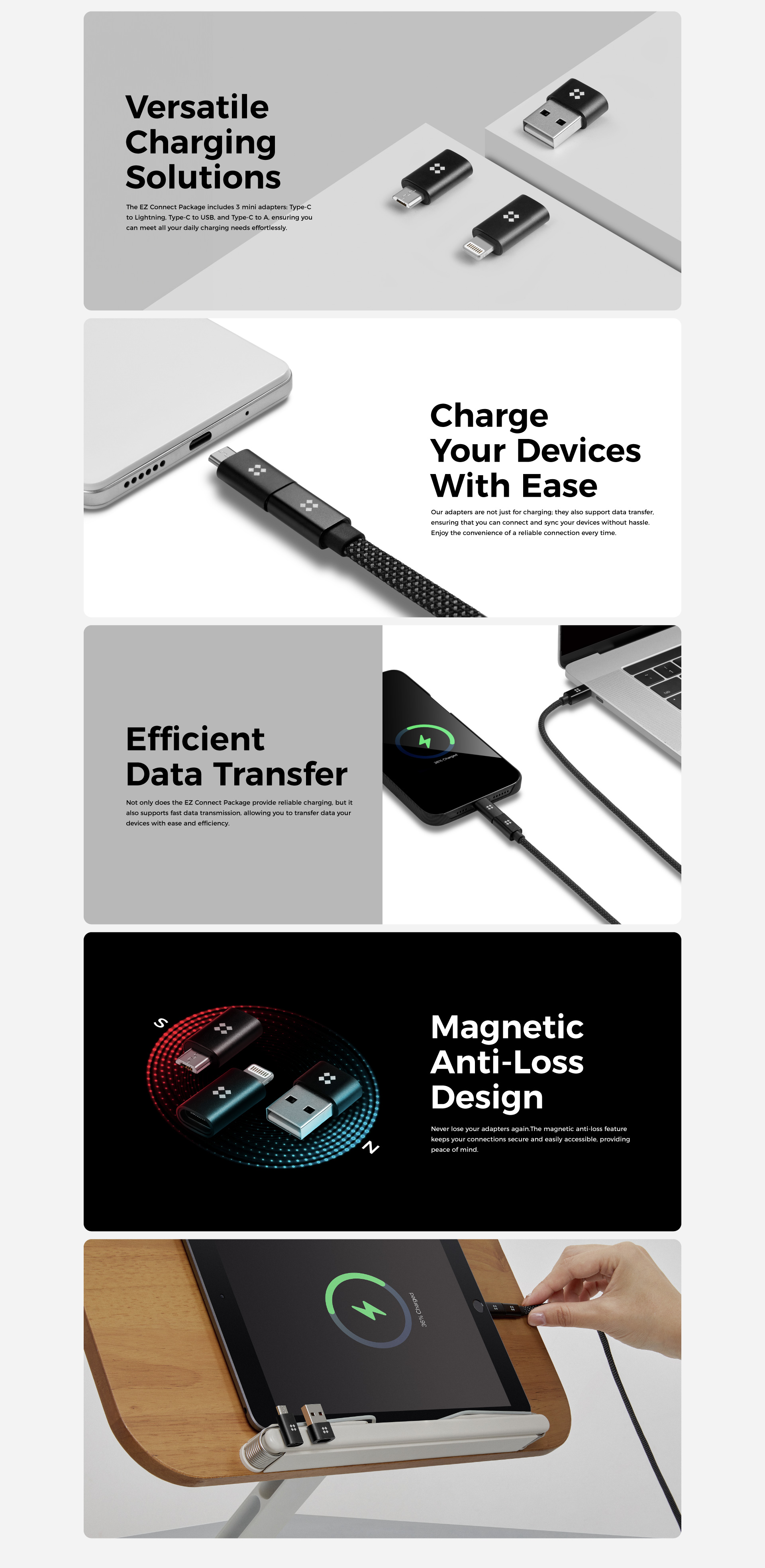 EZ Connect Package | Magnetic USB-A, Lightning & Micro Adapter Set for ...