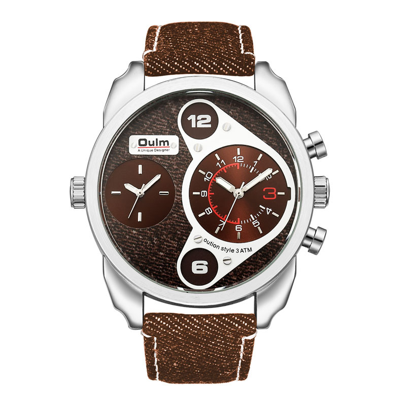 Men's quartz watch with dual time zone large dial