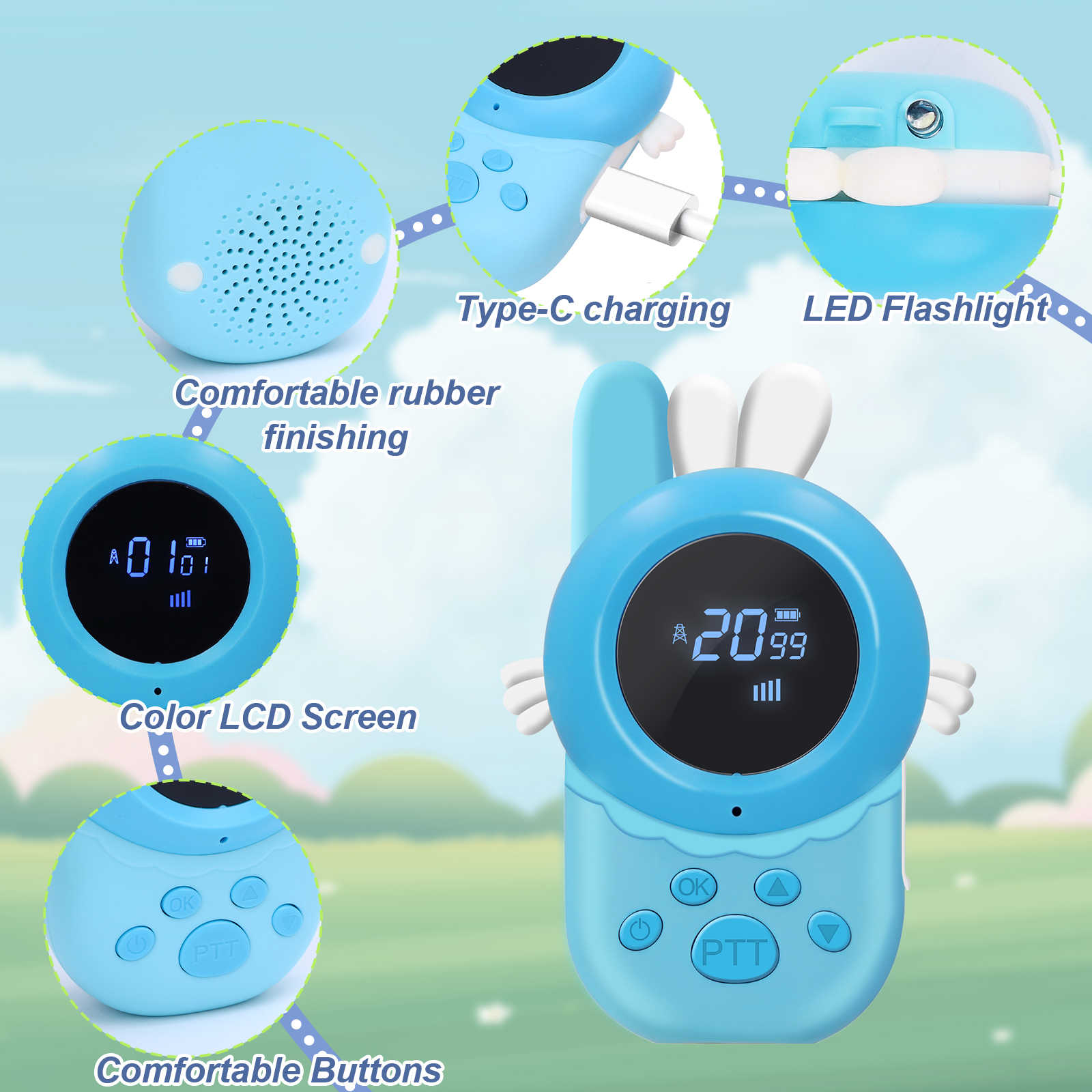 Yvagay Walkie Talkies for Kids,Rechargeable 2 Pack Mini Cute Bunny ...