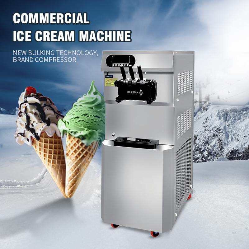 Automatic vertical soft ice cream maker with three outlets; high ...