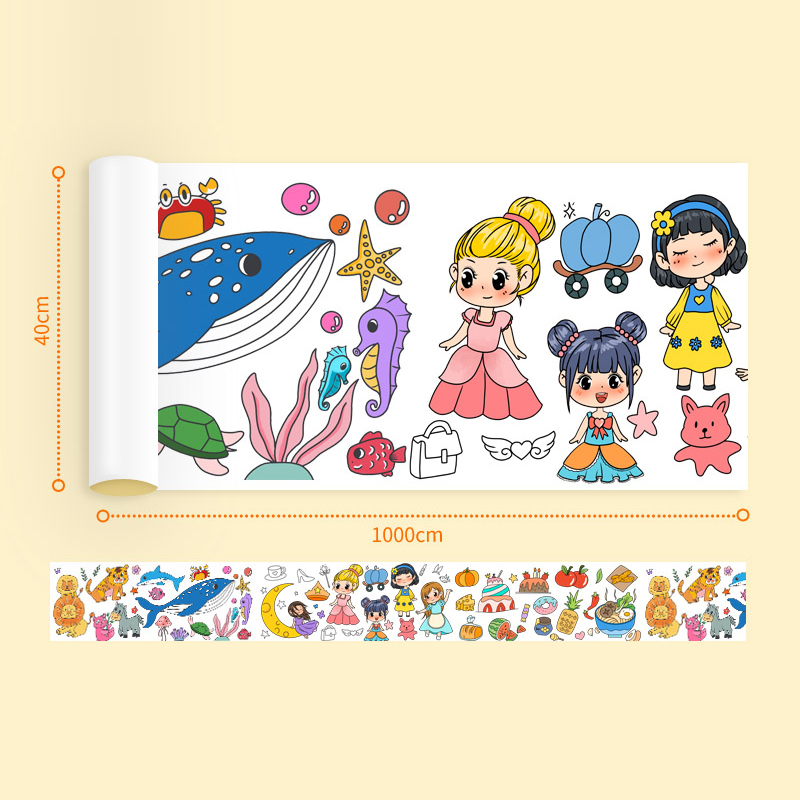 10m Kids Doodle & Coloring Scroll – Animals, Princesses, Desserts ...