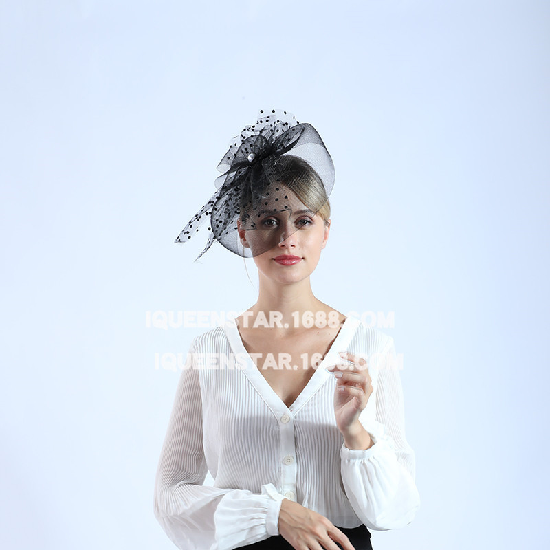 Amazon popular women's top hat British vintage hat mesh feather ...